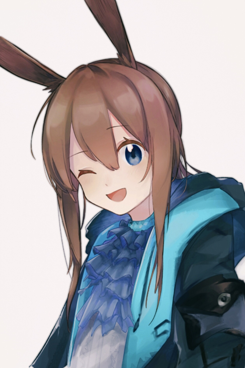 Safebooru - 1girl ;d amiya (arknights) animal ears arknights ascot black jacket blue ascot blue ...