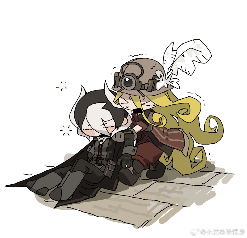 Safebooru - 2girls black hair blush chibi curly hair drunk highres long ...