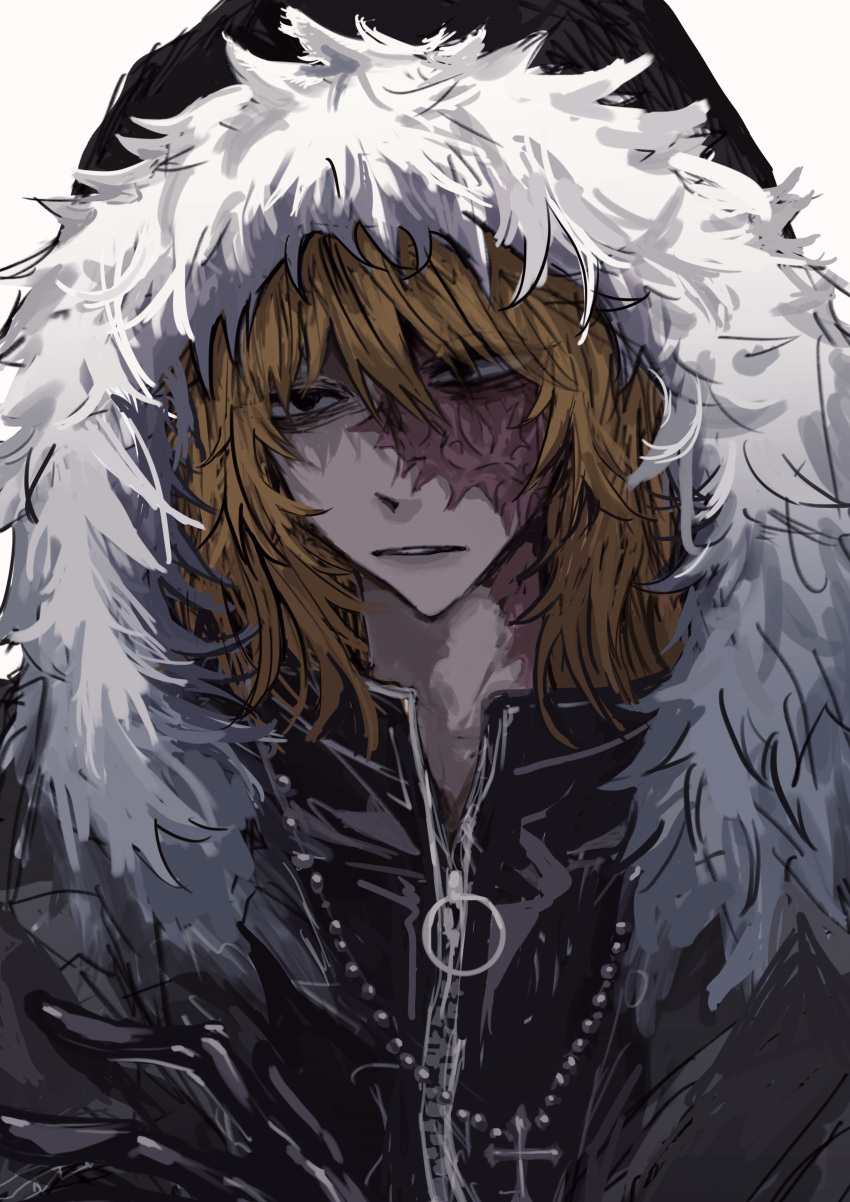 Safebooru - 1boy absurdres black jacket burn scar death note fur ...
