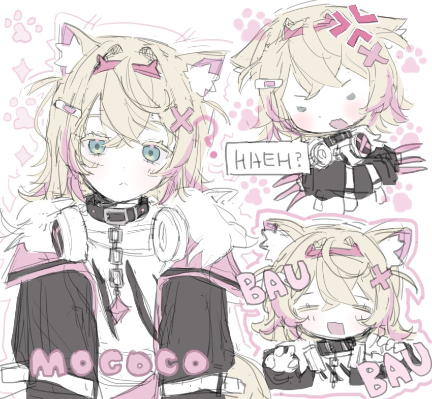 Safebooru - 1girl animal ears bandaid bandaid hair ornament belt black collar blonde hair blue ...