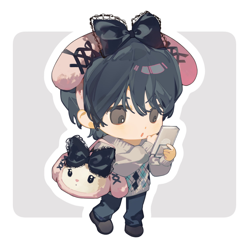 Safebooru 1boy Bag Black Bow Black Hair Bow Brown Eyes Brown Shoes 4188