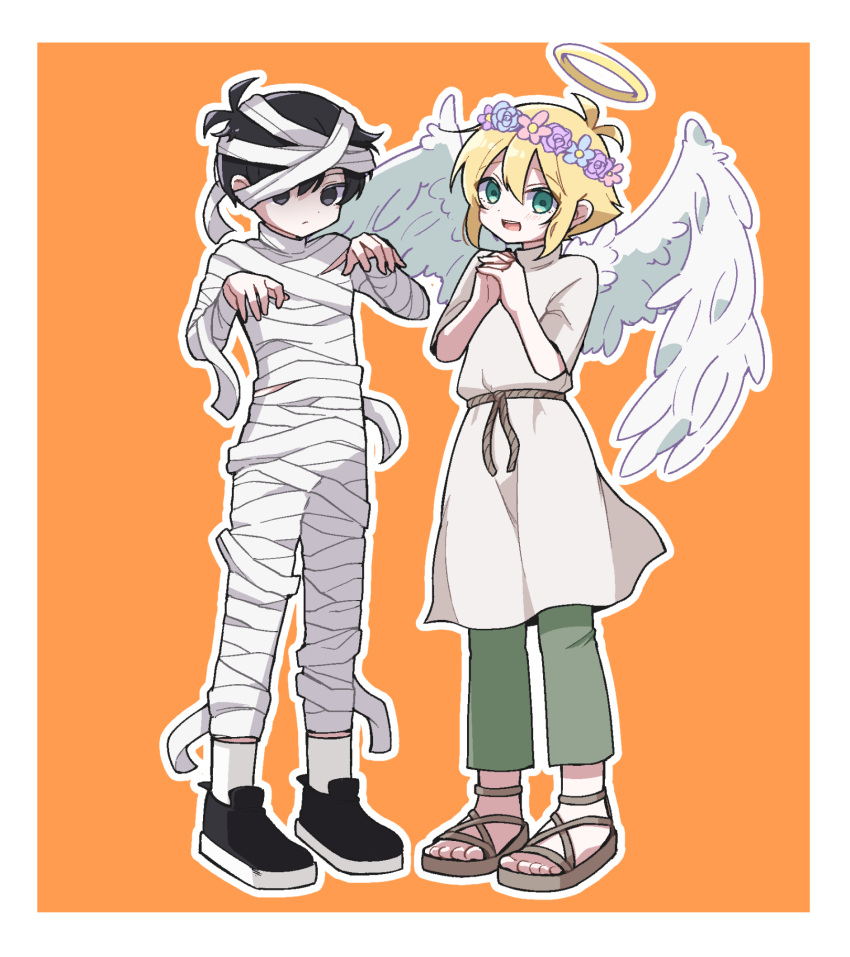 Safebooru - 2boys alternate costume angel wings antenna hair basil ...