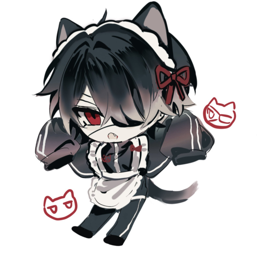 Safebooru - 1boy alternate costume animal ears apron arms up black hair ...