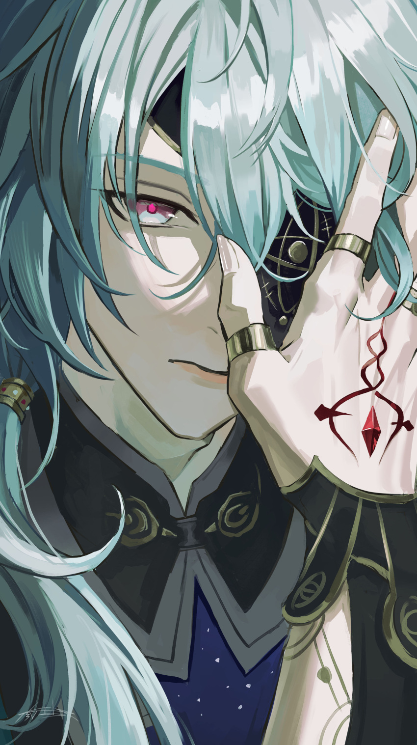 Safebooru - 1boy absurdres anaxa (honkai: star rail) aqua eyes aqua hair close-up closed mouth ...