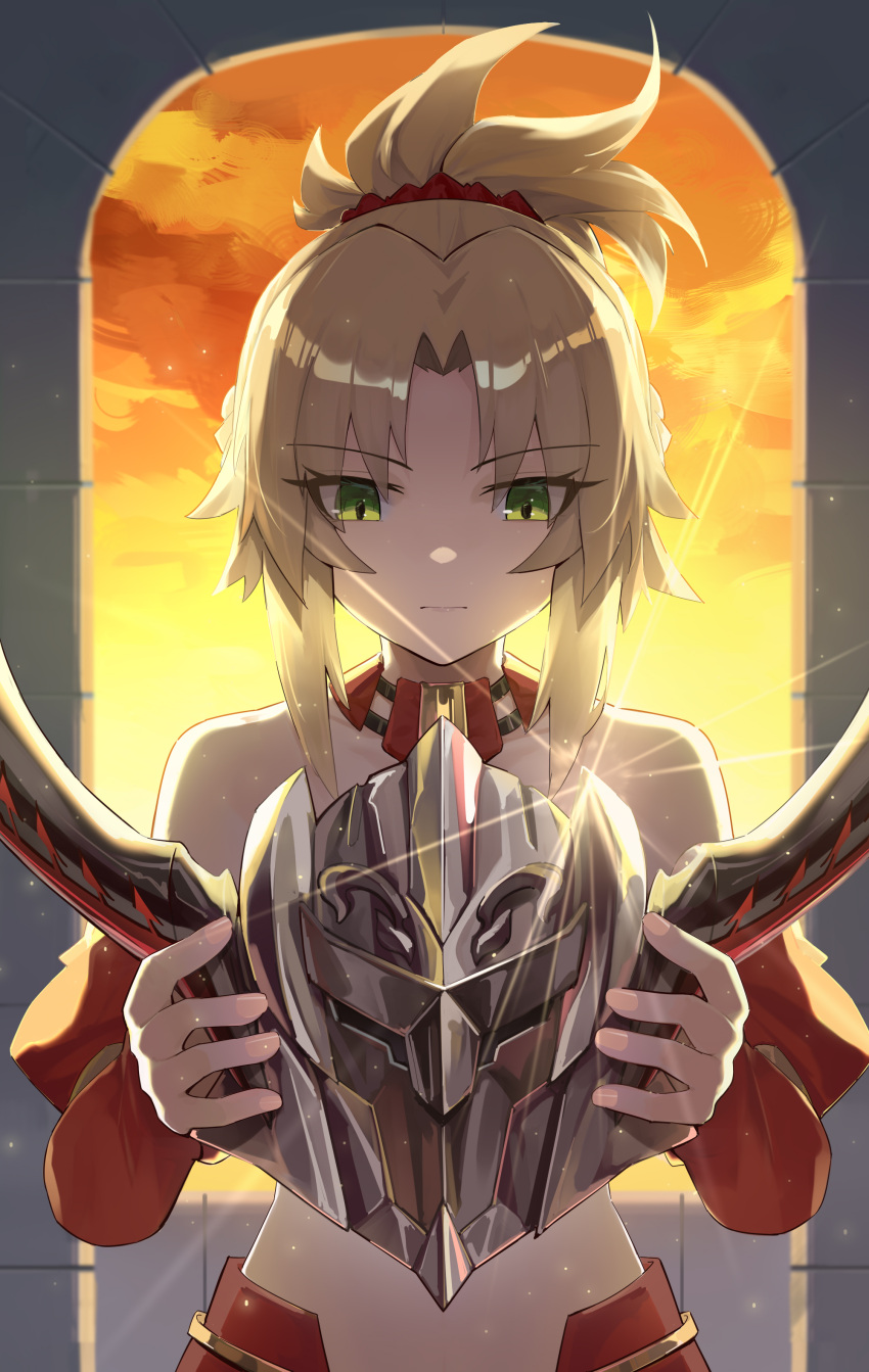 Safebooru - 1girl absurdres bandeau bare arms bare shoulders blonde hair braid breasts clouds ...