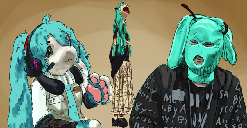 Safebooru - absurdres aqua eyes aqua hair aqua necktie balaclava furry ...