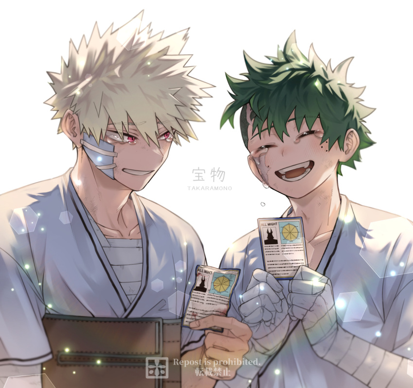 Safebooru - 2boys :d ^ ^ bakugou katsuki bandaged arm bandaged chest ...