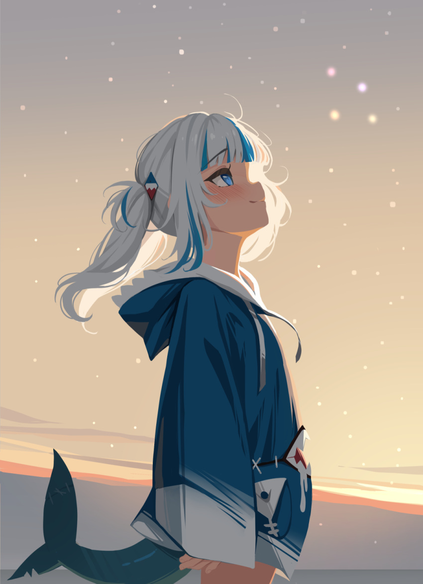 Safebooru - 1girl animal costume beach blue eyes blue hoodie blue streaks blunt bangs closed ...