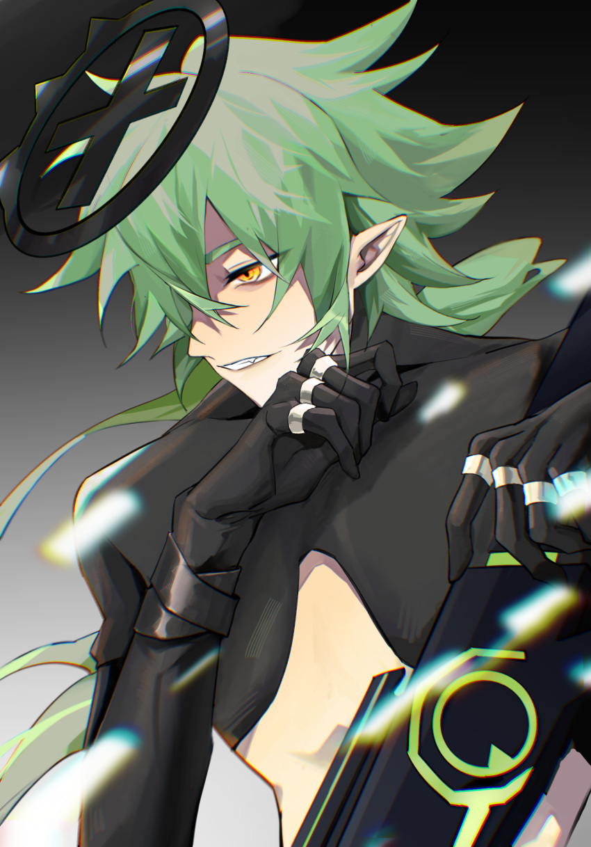 Safebooru - 1boy aotu world black gloves black shirt chinese commentary crop top gloves gradient ...