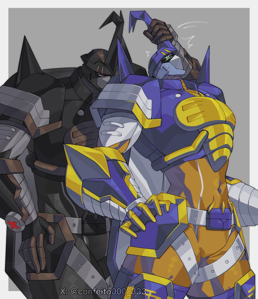 Safebooru - 2boys alternate color armor black armor black helmet blitzmon blue armor blue helmet ...