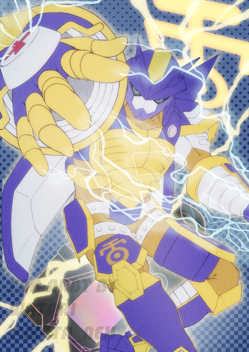 Safebooru - 1boy absurdres armor blitzmon blue armor blue background blue helmet cowboy shot d ...