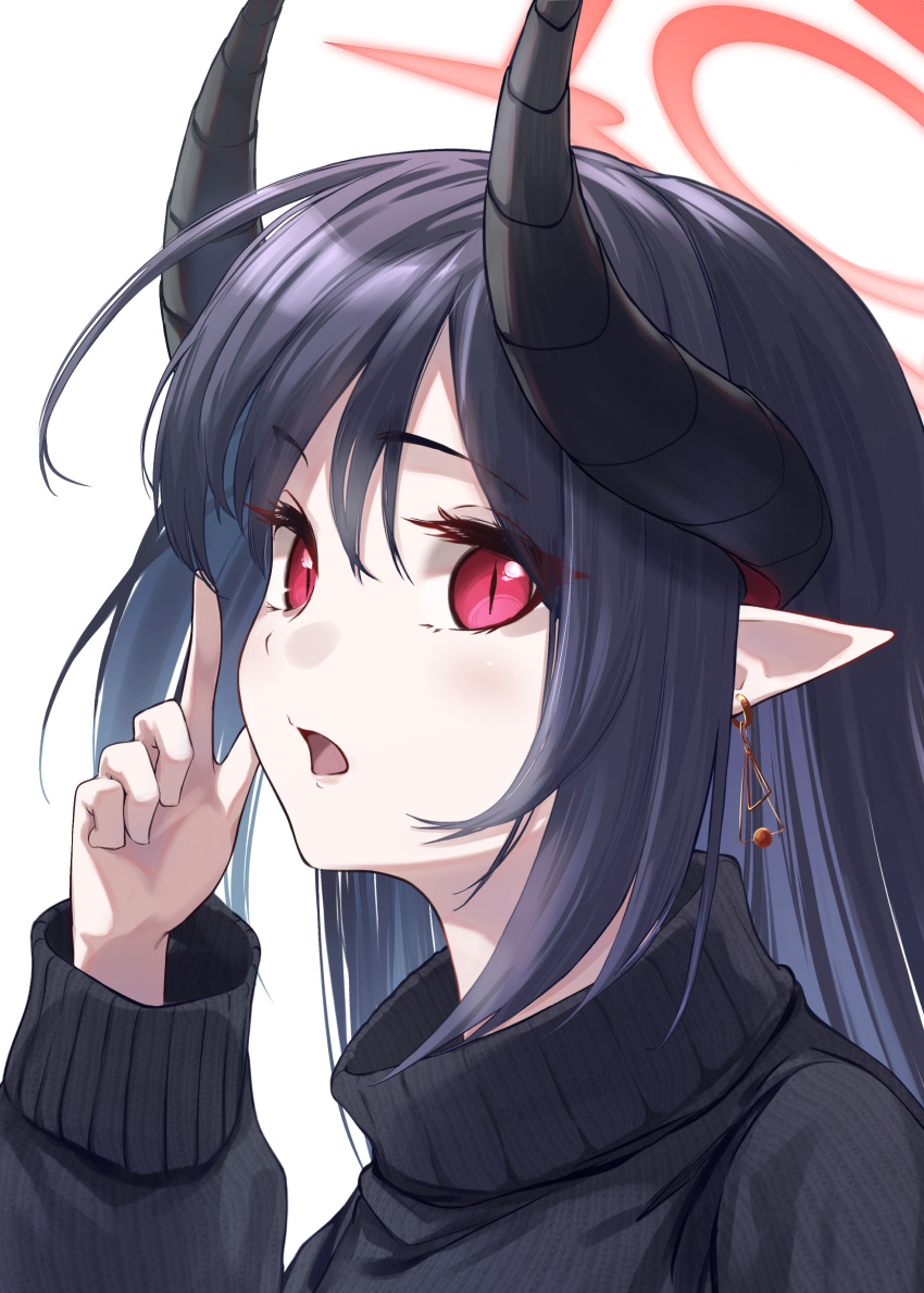 Safebooru - 1girl absurdres alternate costume black hair black horns black sweater blue archive ...