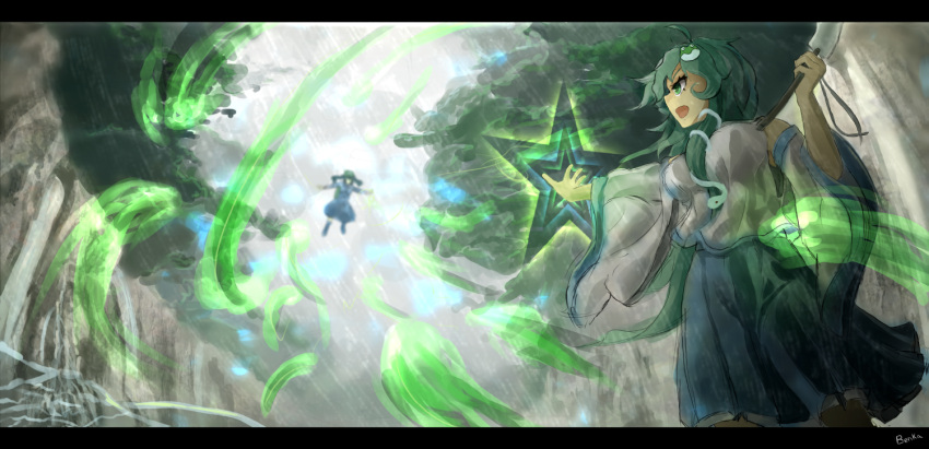 Safebooru - 2girls bare shoulders blue skirt breasts danmaku detached ...
