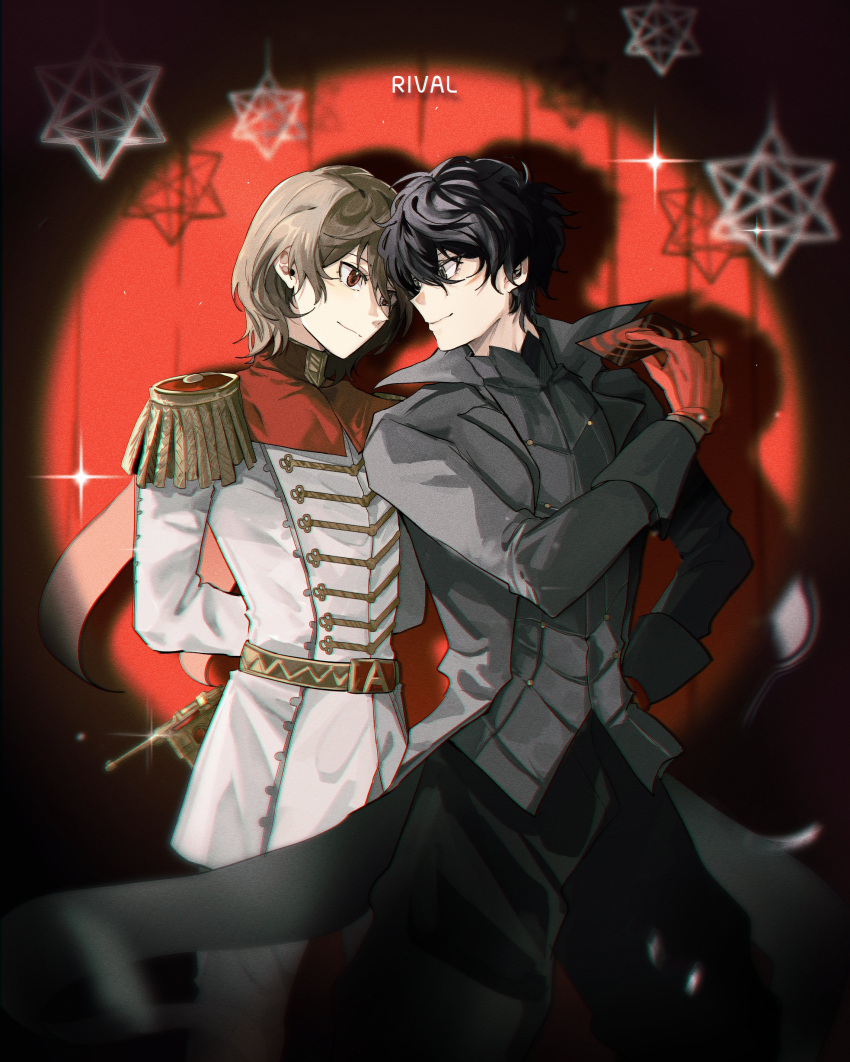 Safebooru - 2boys absurdres black coat black hair brown hair closed ...