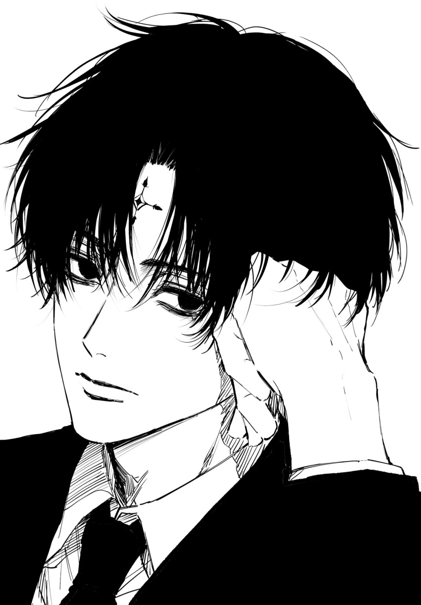 Safebooru - 1boy black hair black suit chrollo lucilfer cross tattoo ...
