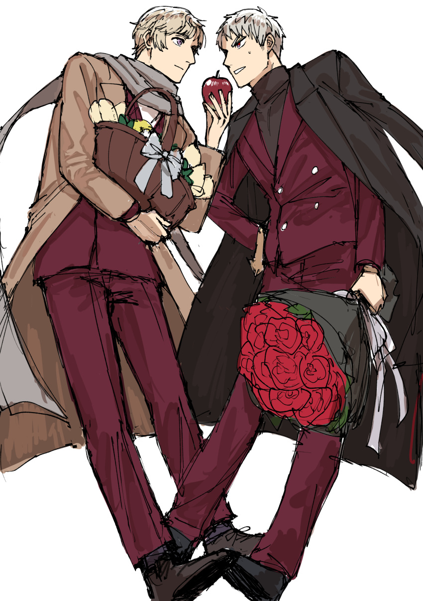 Safebooru - 2boys absurdres apple axis powers hetalia basket black coat ...