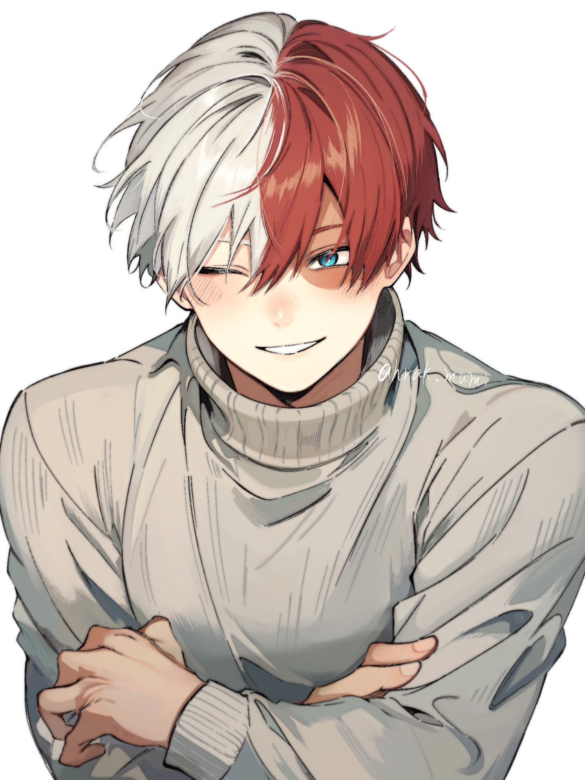 Safebooru - 1boy blue eyes boku no hero academia collared sweater grey ...