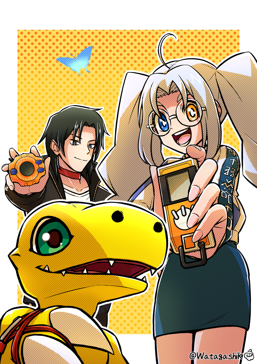 Safebooru - 1boy 1girl absurdres agumon (digimon savers) ahoge black ...