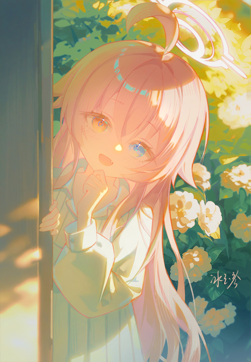 Safebooru - 1girl absurdres ahoge alternate costume bingyuqin blue archive blue eyes fang hair ...