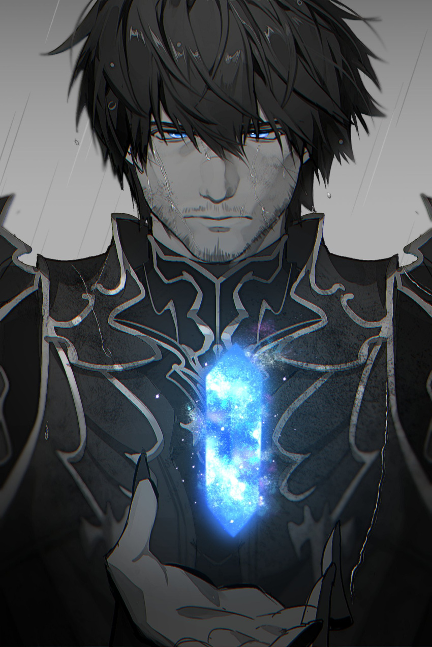 Safebooru - 1boy adventurer (ff14) beard blue eyes closed mouth crystal ...