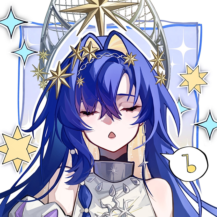 Safebooru - 1girl bare shoulders blonde hair blue background blue hair ...