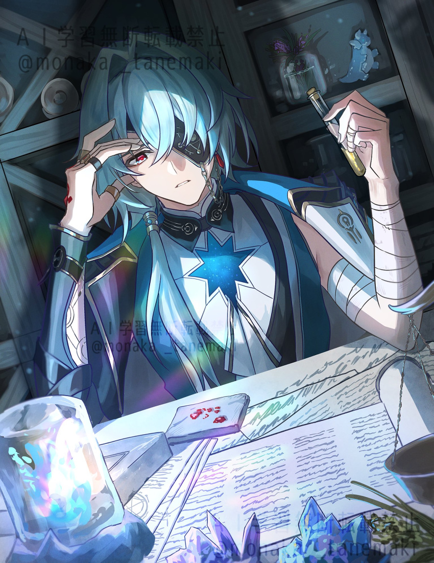 Safebooru - 1boy anaxa (honkai: star rail) aqua hair bandages eyepatch highres honkai: star rail ...