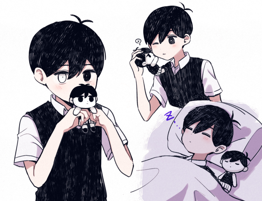 Safebooru - 1boy antenna hair black eyes black hair black sweater vest ...