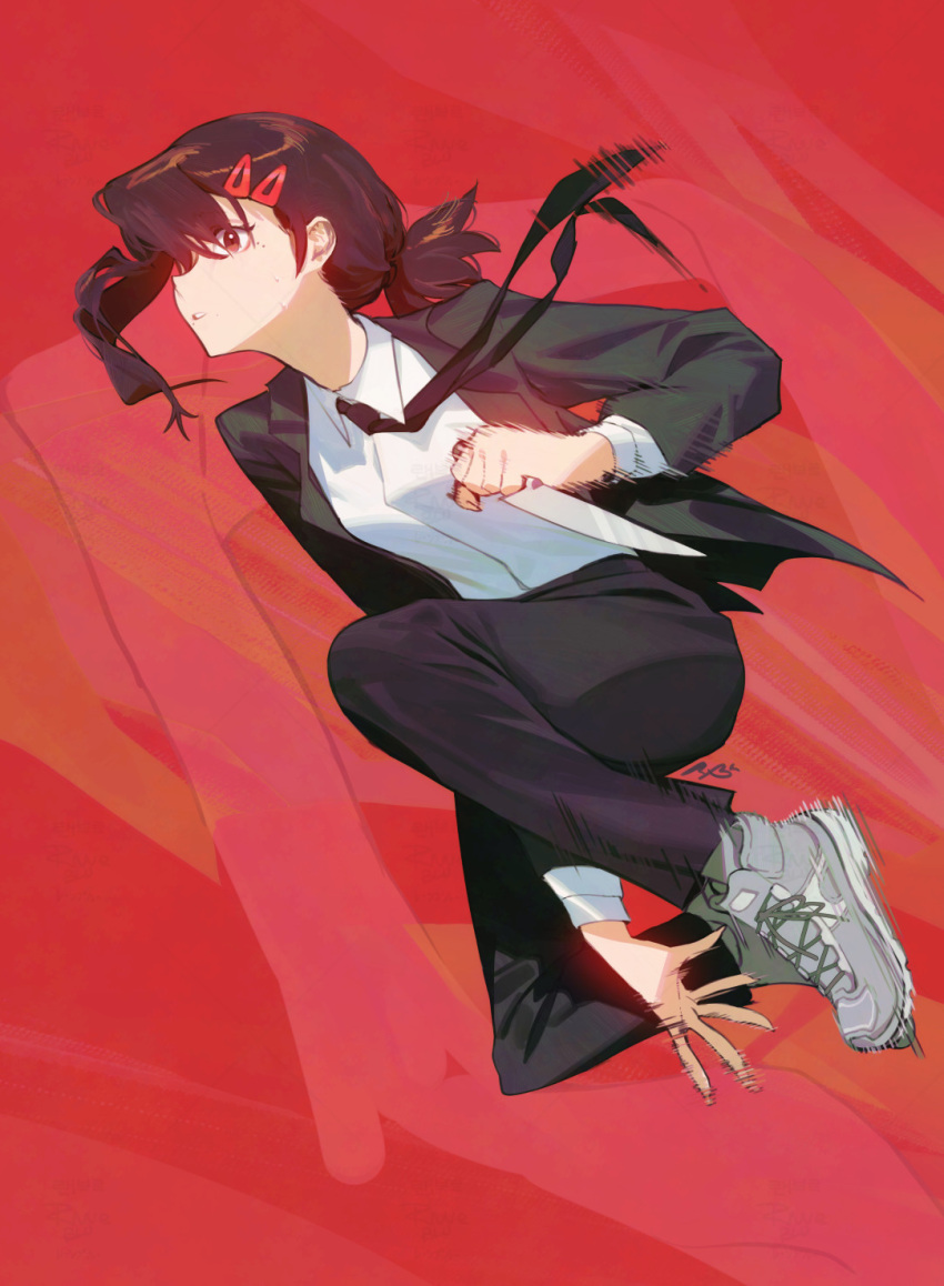Safebooru - 1girl black jacket black necktie black pants brown eyes ...