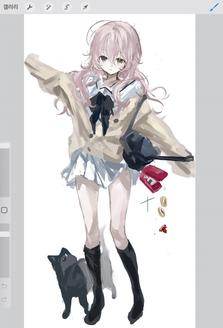 Safebooru - 1girl arm up bag black bow black bowtie black socks black ...