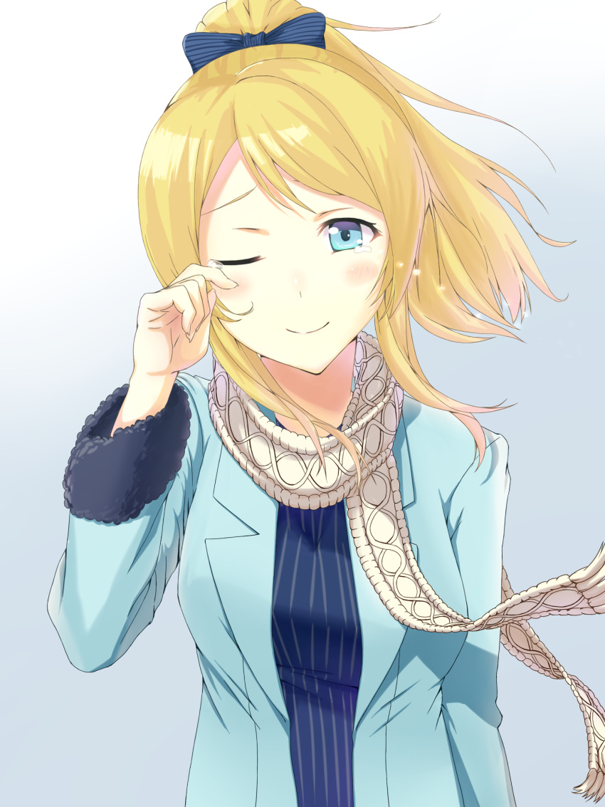 Safebooru - 1girl ;) ayase eli blonde hair blue bow blue eyes bow hair bow high ponytail highres ...