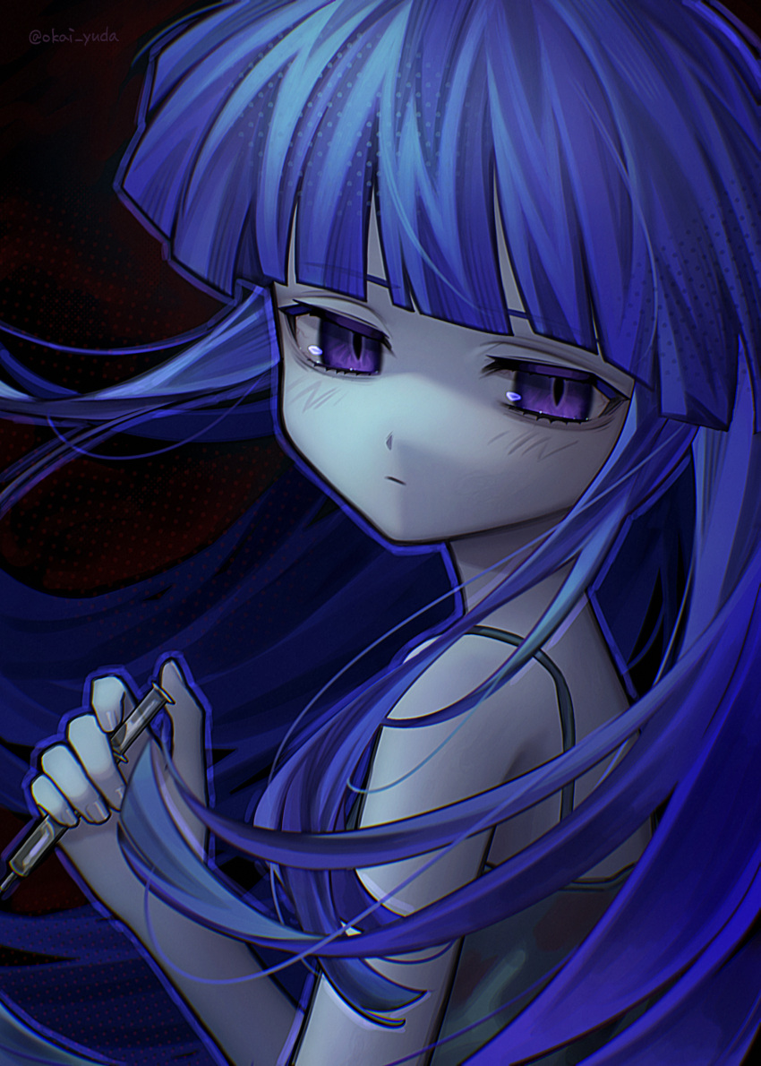 Safebooru 1girl Absurdres Bare Shoulders Blue Dress Blue Hair Blunt 3915