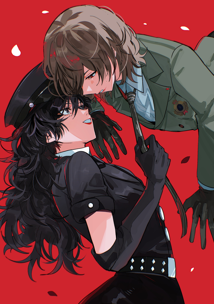 Safebooru - 2boys absurdres akechi gorou amamiya ren black hair black hat brown hair ...