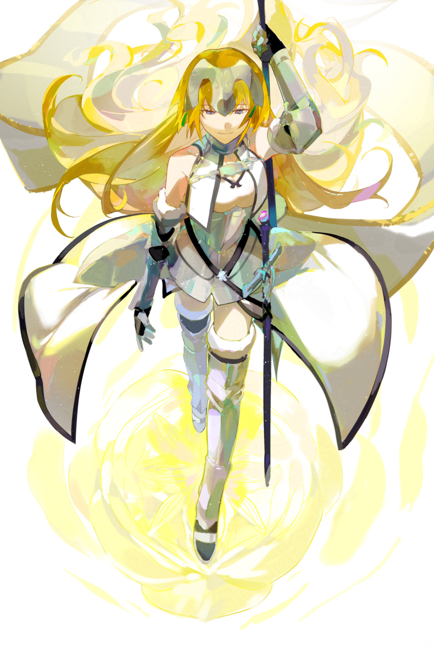Safebooru - 1girl absurdres arm up armor armored boots armored dress blonde hair boots dress ...