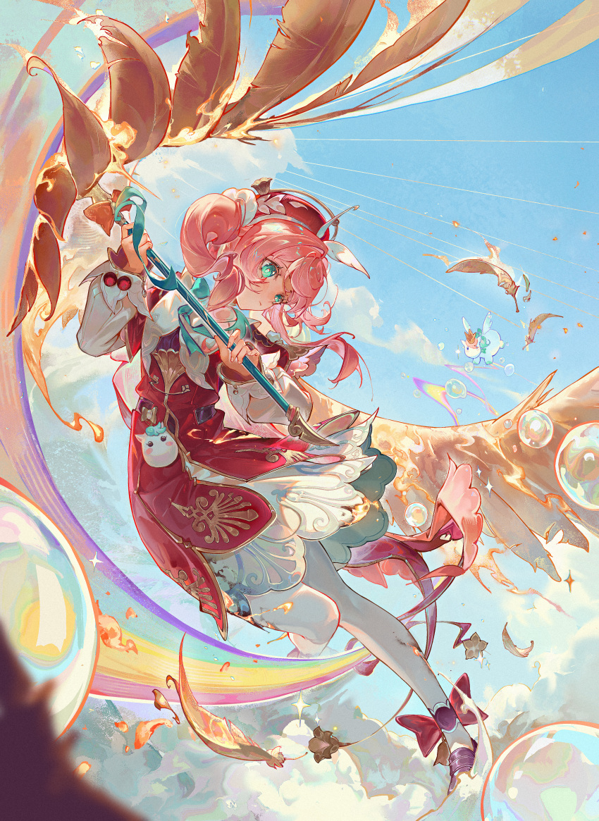 Safebooru - 1girl absurdres aqua eyes blue sky brown shoes capelet closed mouth clouds cloudy ...