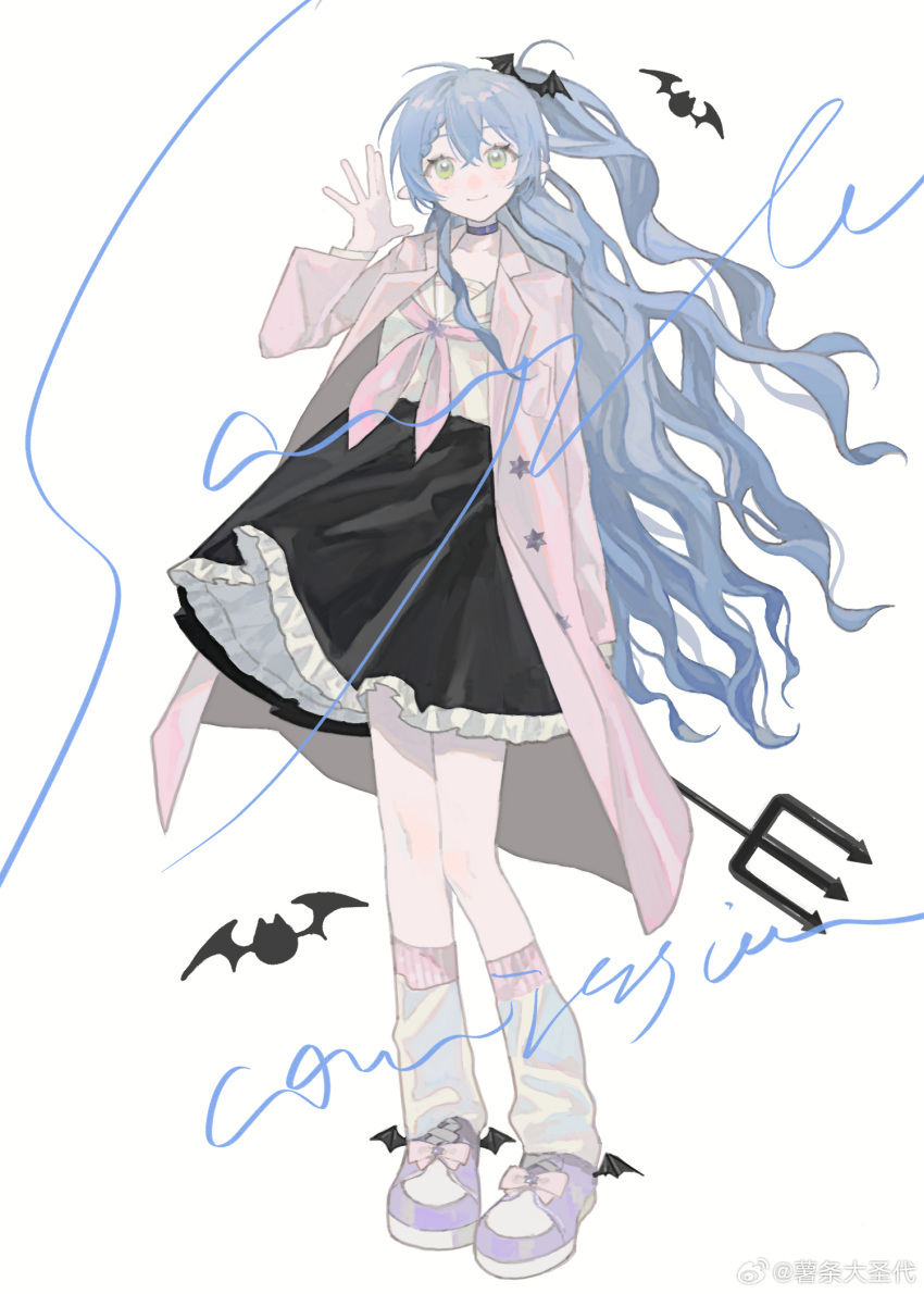 Safebooru - 1girl blue hair dress full body highres long hair original rives smile socks solo ...