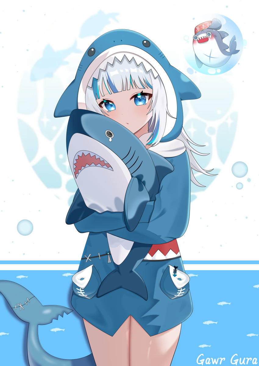 Safebooru - 1girl absurdres animal costume animal hood bare legs bloop (gawr gura) blue eyes ...