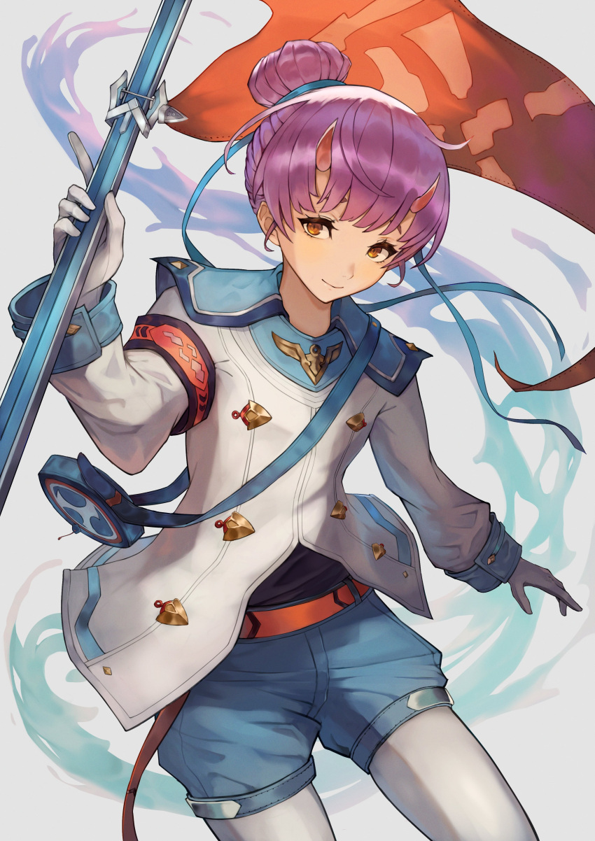 Safebooru - 1girl absurdres blue shorts brown eyes closed mouth ...