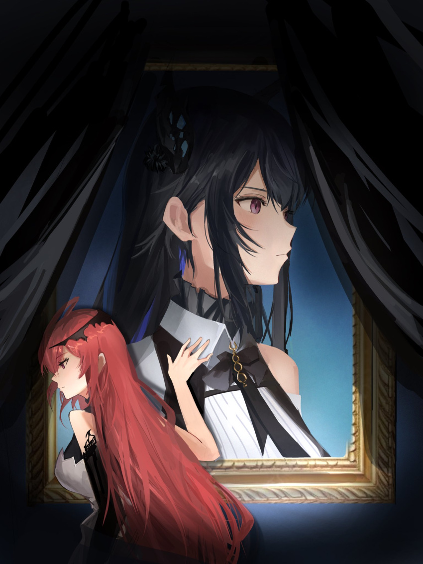 Safebooru - 2girls bare shoulders black hair blue hair cloud etoile elizabeth rose bloodflame ...