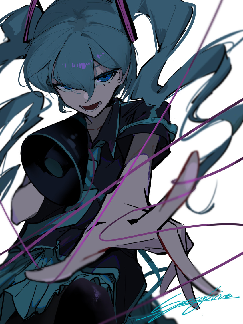 Safebooru - 1girl absurdres aqua eyes aqua hair aqua necktie black shirt hair ornament hatsune ...