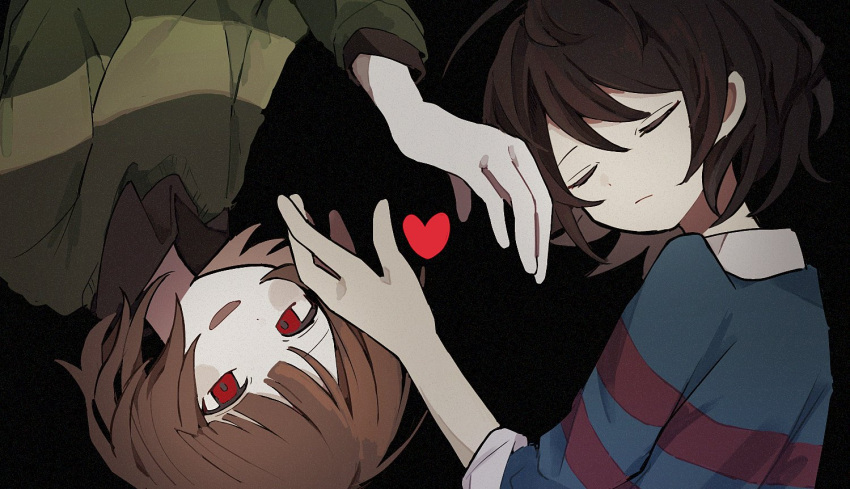 Safebooru - 2others black background brown hair chara (undertale ...