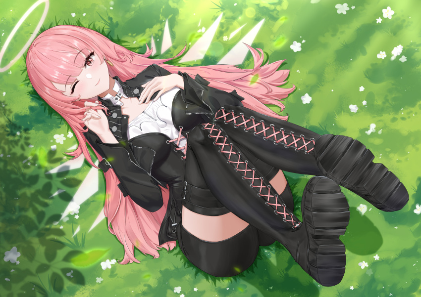 Safebooru - 1girl absurdres arknights black boots black jacket boots closed mouth detached wings ...