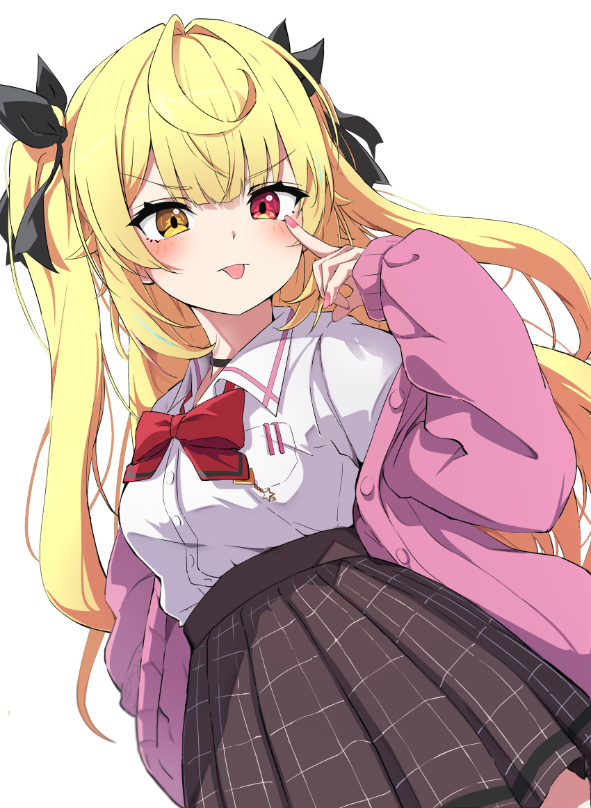 Safebooru - 1girl absurdres black skirt blonde hair blush bow bowtie cardigan collared shirt ...