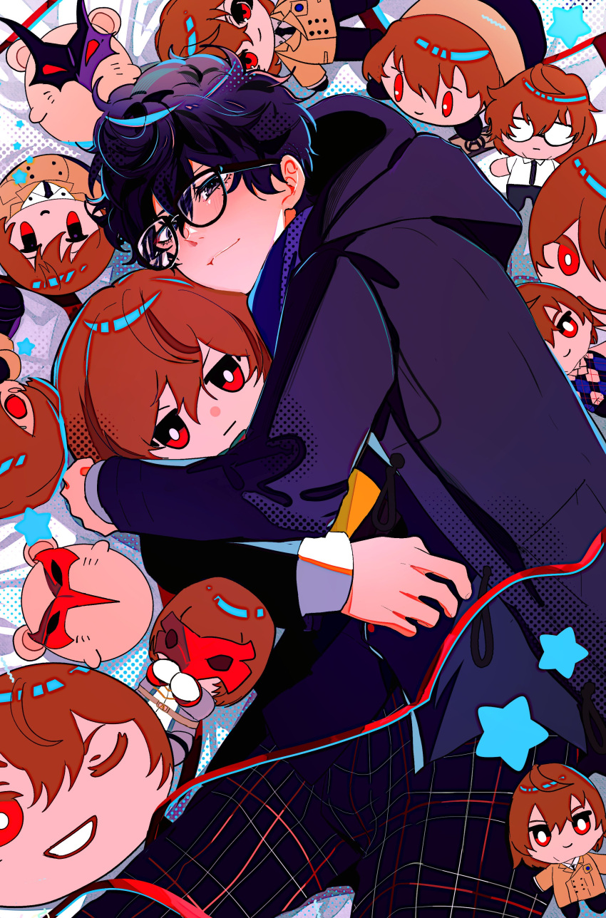 Safebooru - 2boys absurdres akechi gorou amamiya ren black hair bright pupils chibi crow ...