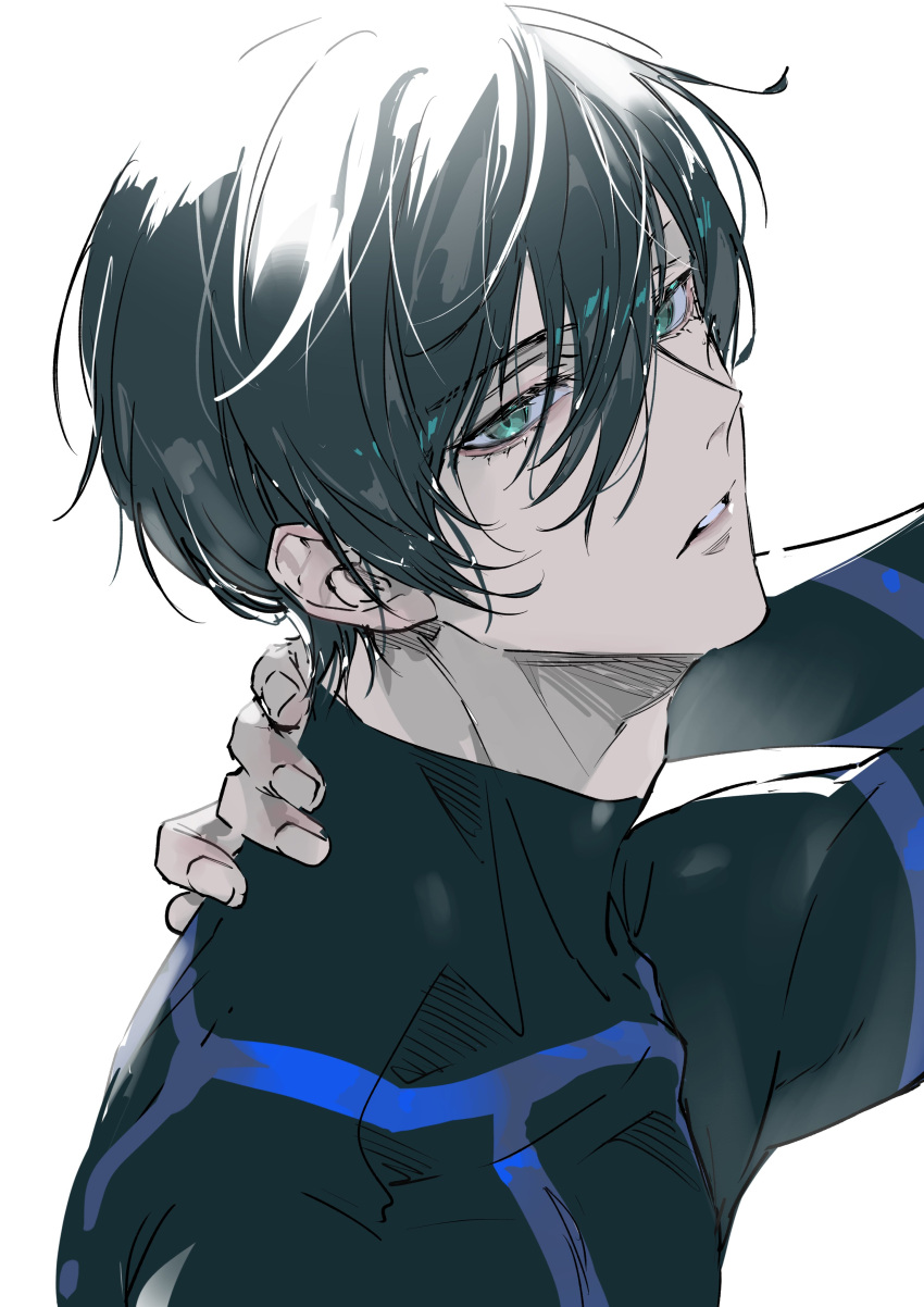 Safebooru - 1boy absurdres black hair blue lock blue lock bodysuit bodysuit bomber tarou green ...