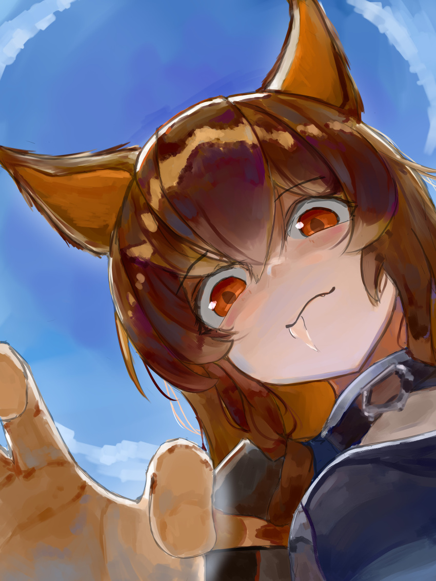 Safebooru - 1girl absurdres animal ears arknights blue sky brown hair ceobe (arknights) chinese ...
