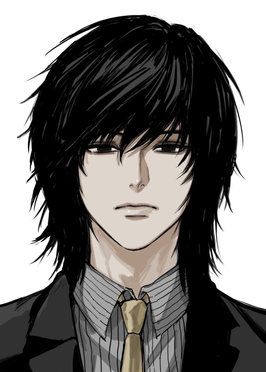 Safebooru - 1boy black eyes black hair death note expressionless highres male focus medium hair ...