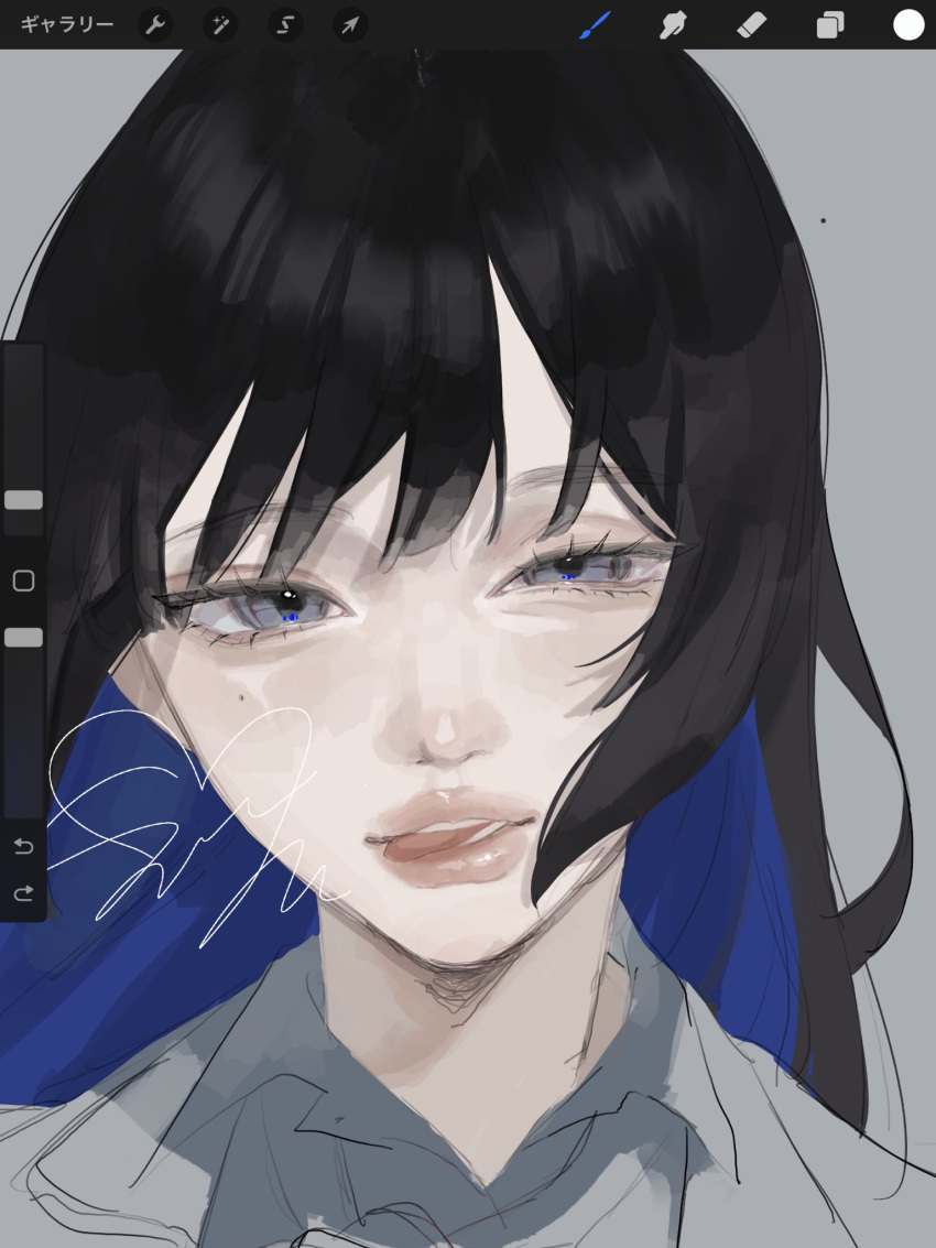 Safebooru - 1girl ado (utaite) aegyo sal black hair blue eyes chando (ado) commentary request ...