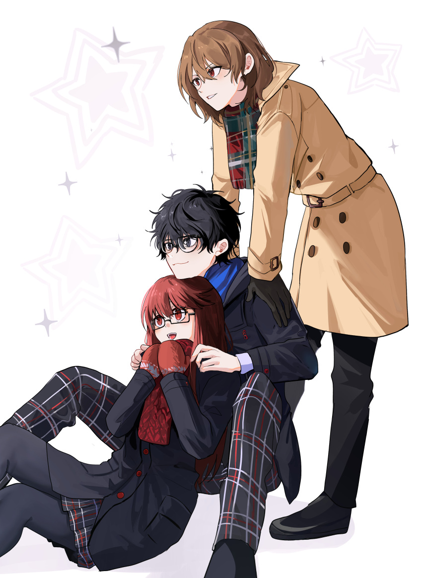Safebooru - 2boys absurdres akechi gorou amamiya ren black hair blue scarf brown hair coat ...