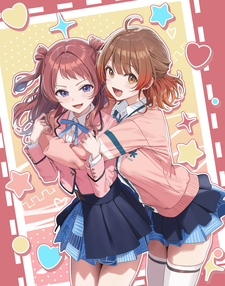 Safebooru - 2girls absurdres ahoge blazer blue overskirt blue ribbon blue skirt blush brown hair ...