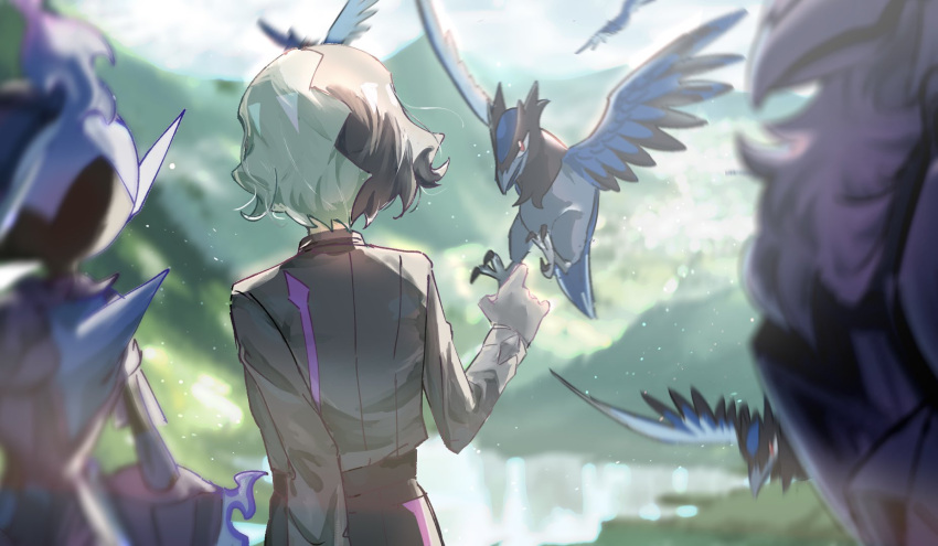 Safebooru - 1boy amethio (pokemon) bird blurry ceruledge commentary ...